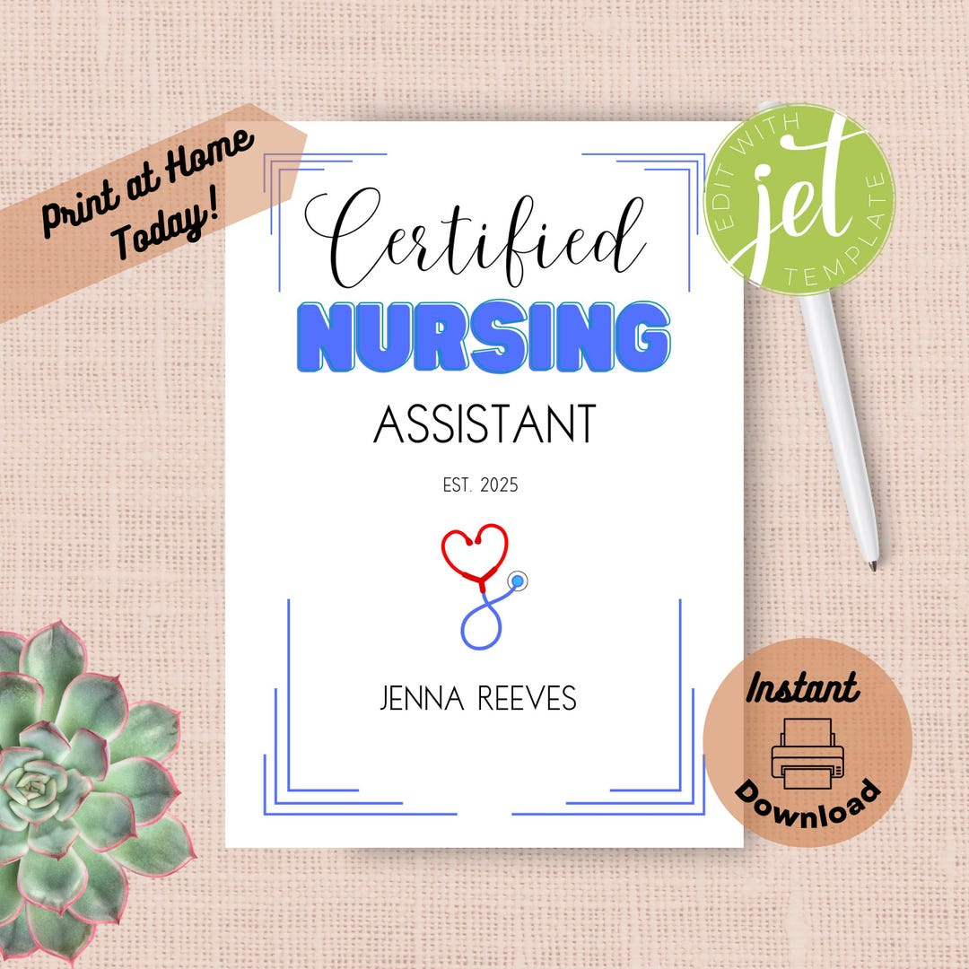 Printable Personalized CNA Graduation Card, Print at Home Editable ...