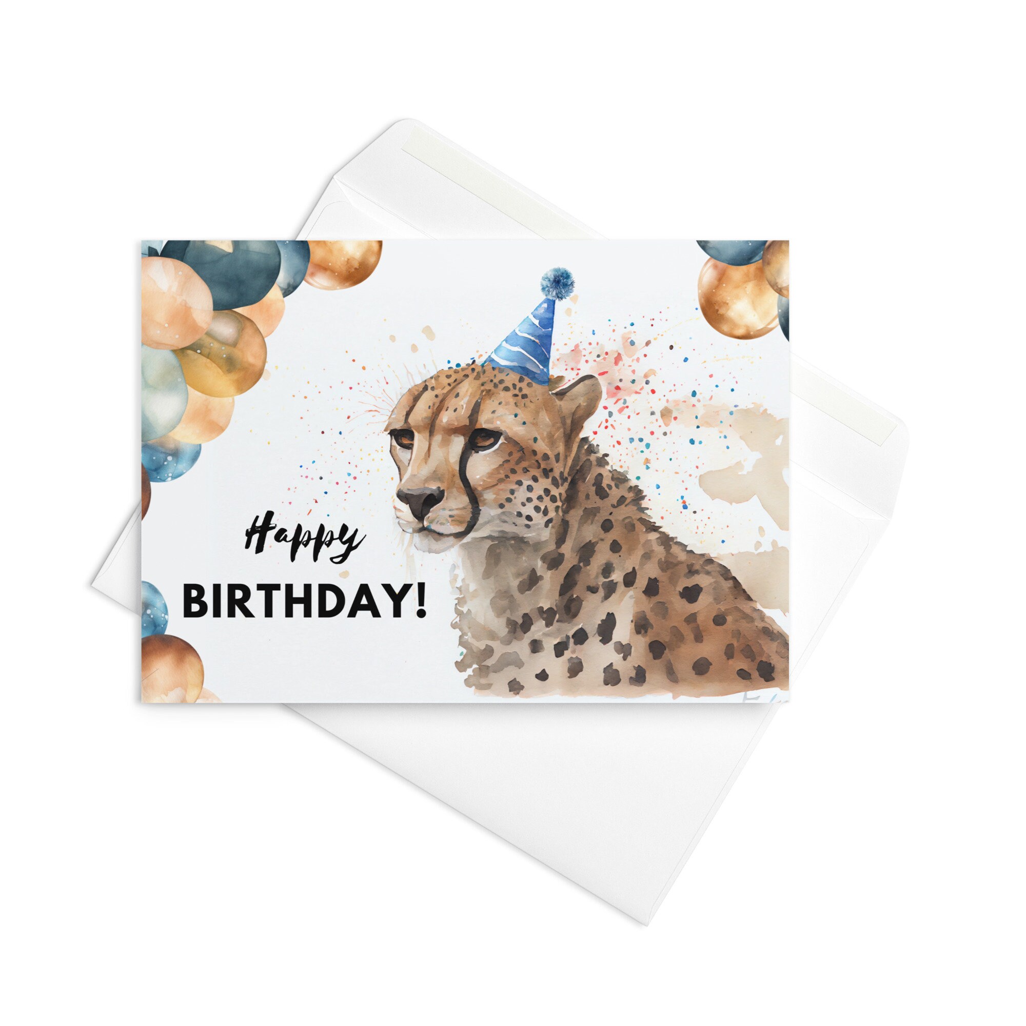 Cheetah Birthday Card With Party Hat Happy Birthday Big Cat - Etsy