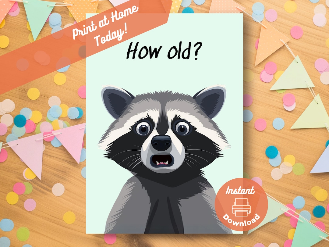 Printable Funny Raccoon Birthday Card, Instant Download, Print at Home ...