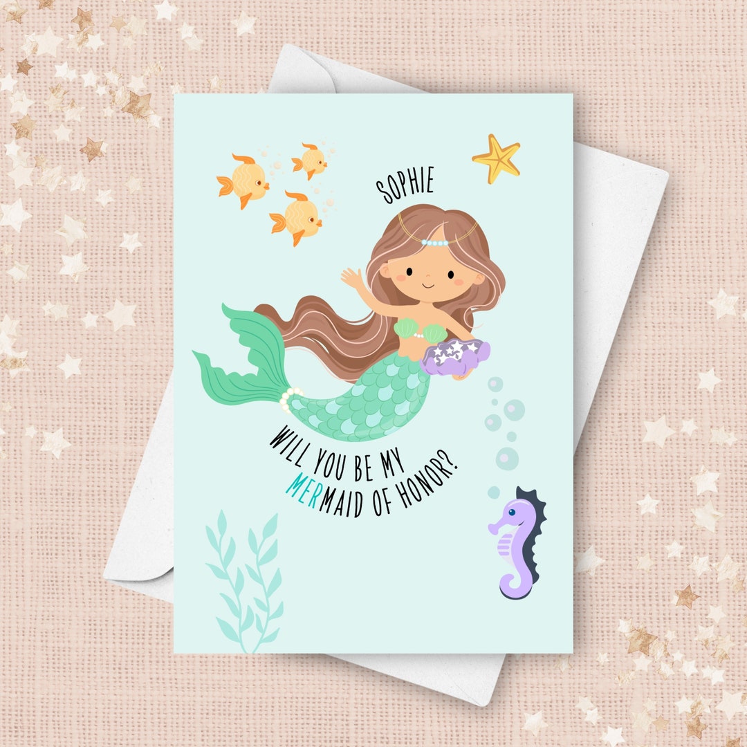 Personalized Maid of Honor Proposal Card, Mermaid Pun Funny Bridesmaid ...