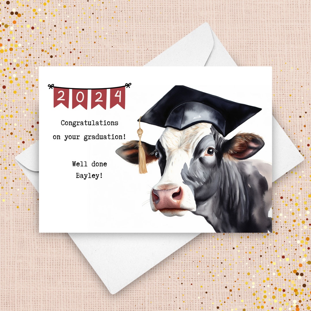 Cow Graduation Card, Graduation 2024 Custom Card Personalized, High ...
