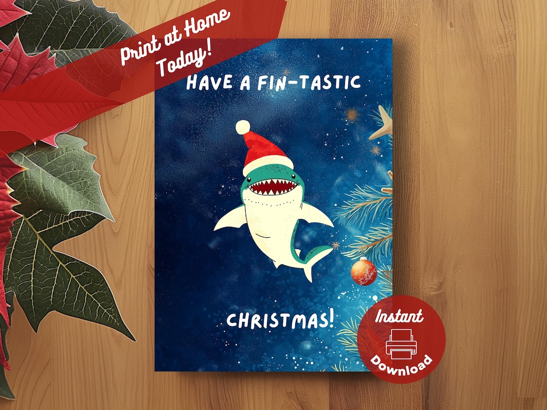 Printable Funny Pun Shark Christmas Card, Instant Digital Download ...