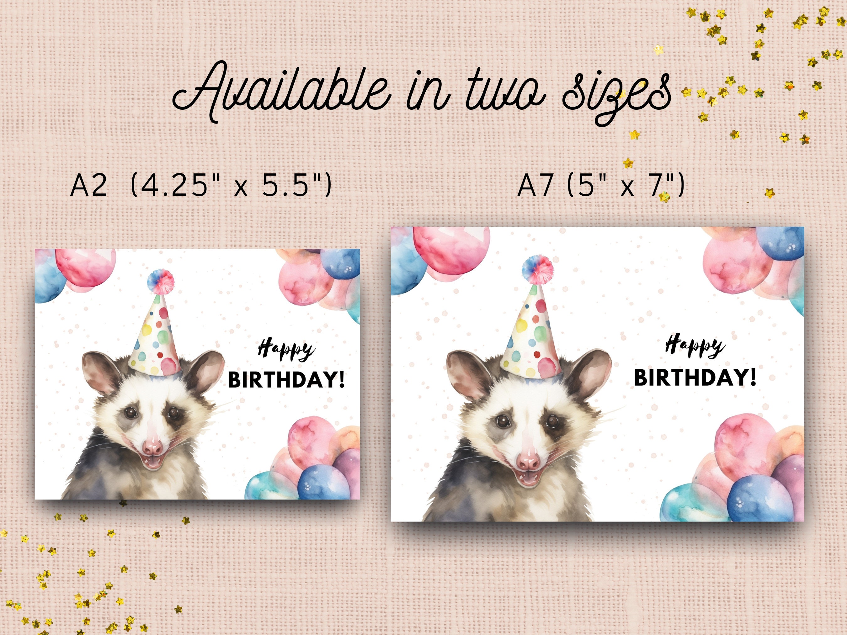 Opossum Birthday Card, Happy Birthday Party Hat Greeting, Wildlife Gift ...