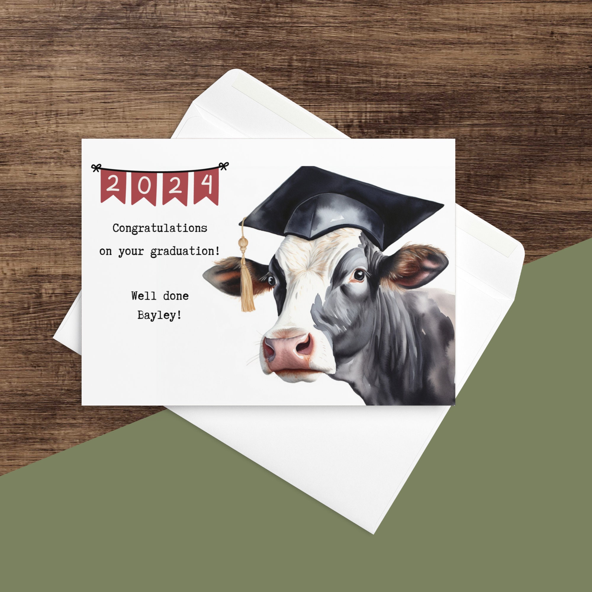 Cow Graduation Card, Graduation 2024 Custom Card Personalized, High ...