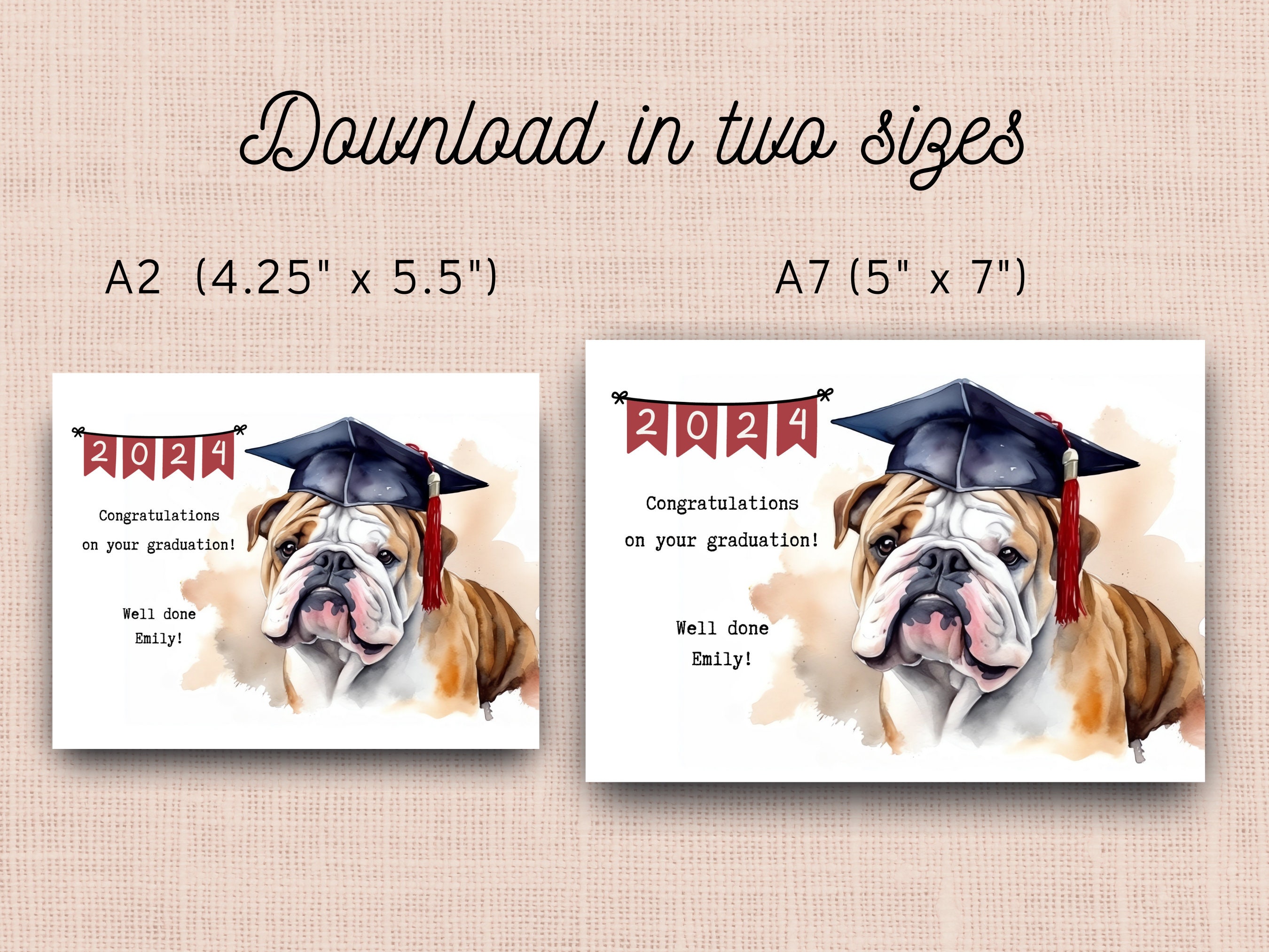 Printable Personalized Bulldog Graduation Card, Print at Home Editable ...
