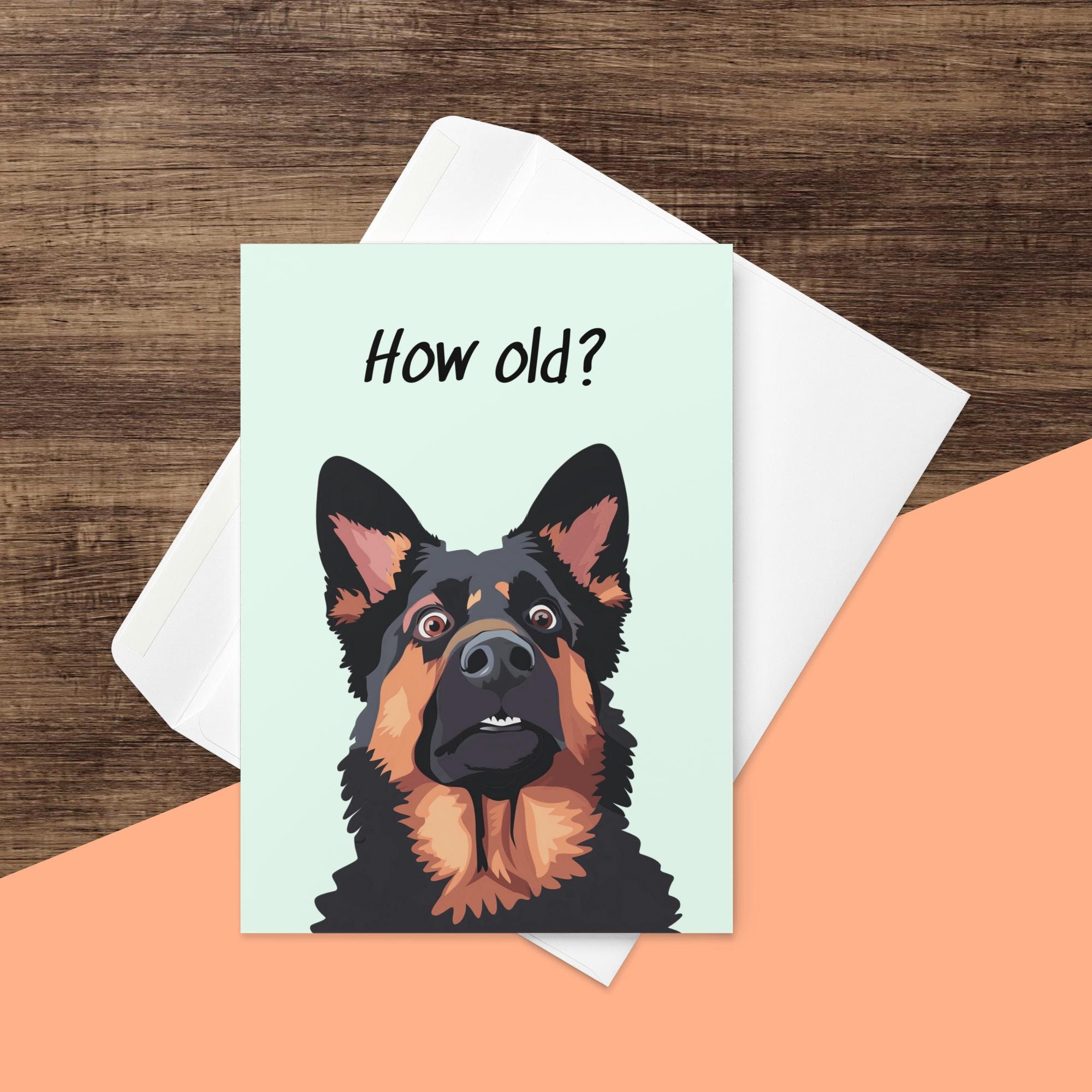 Funny German Shepherd Birthday Card, How Old Surprised Teasing Humorous ...