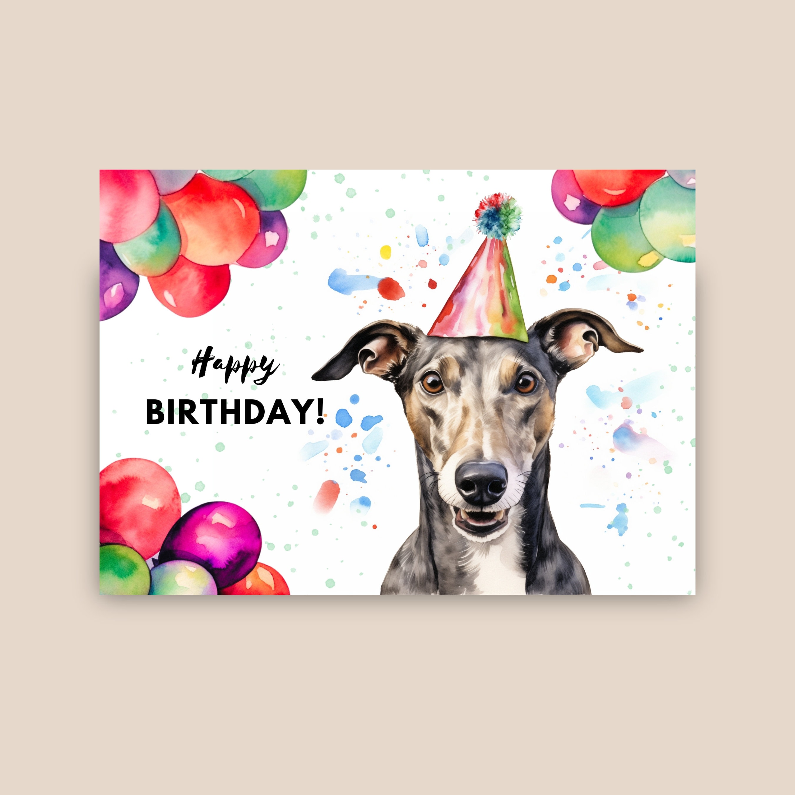 Greyhound Birthday Card Happy Birthday Party Hat and - Etsy
