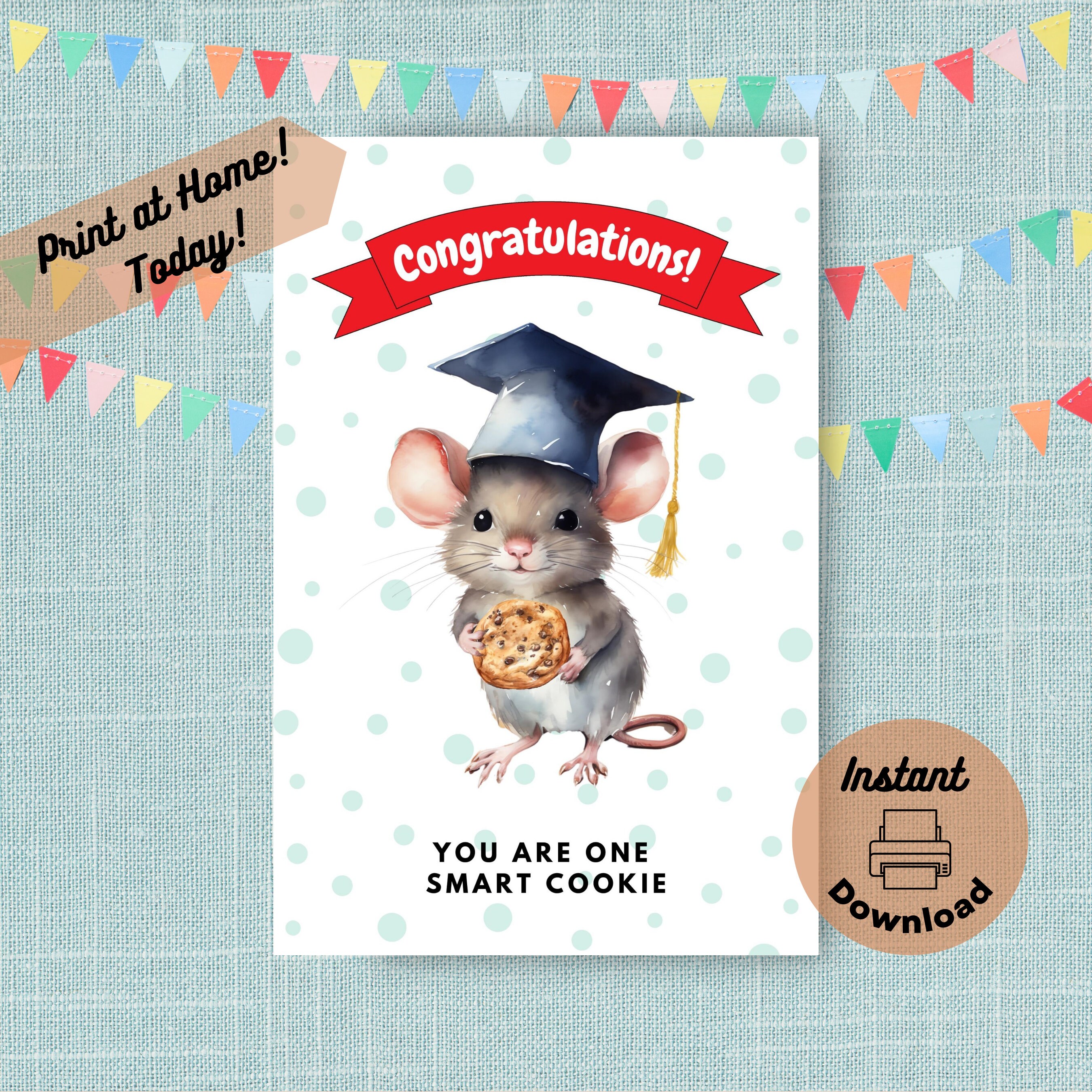 Printable Mouse With Cookie Graduation Card, Funny Graduation, Instant ...