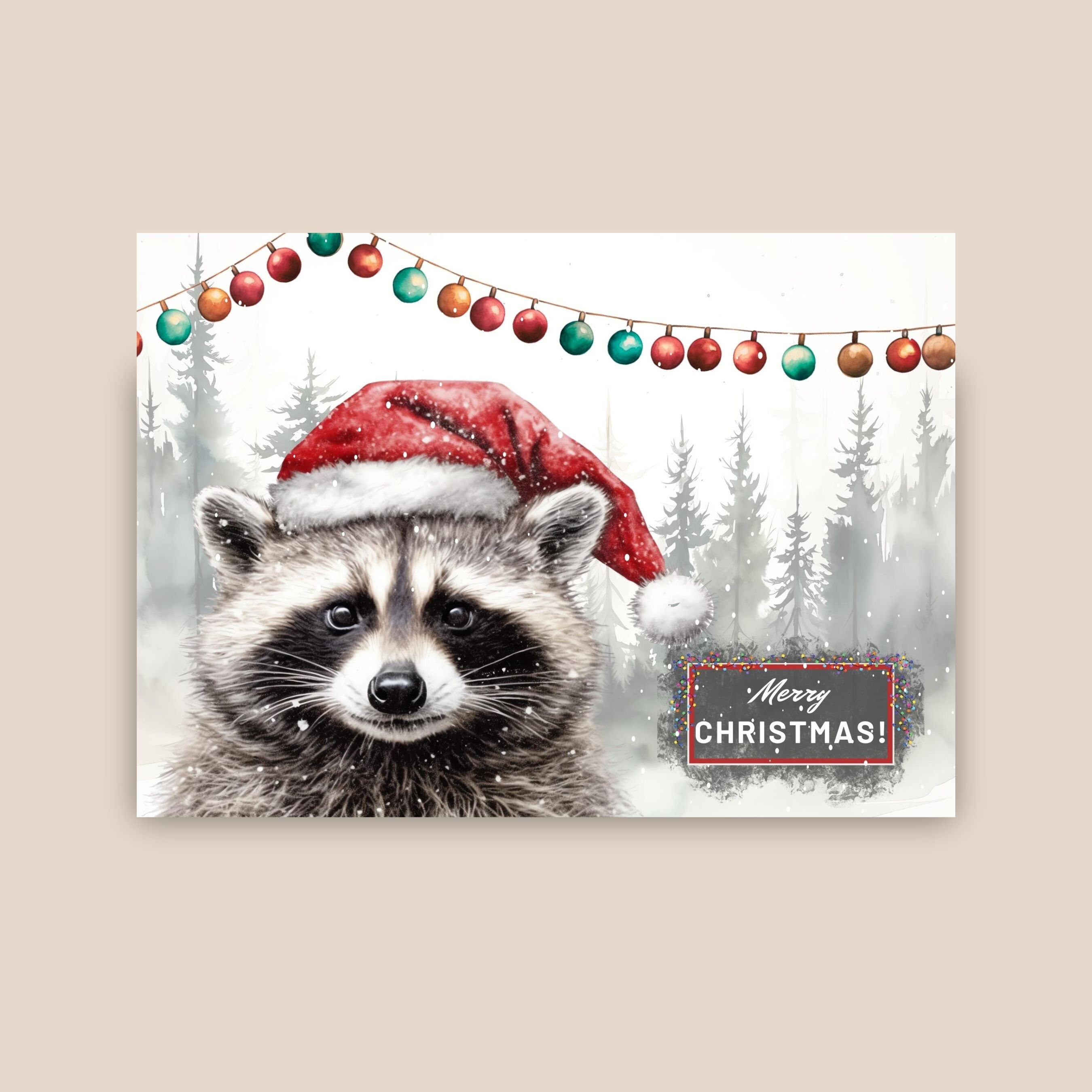 Raccoon Christmas Card, Funny Santa Hat, Merry Christmas Raccoon Gift ...