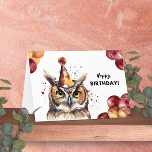 Printable Owl Birthday Card, Instant Digital Download Print at Home ...