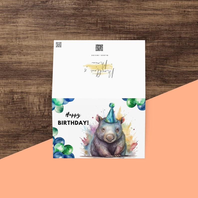 Wombat Birthday Card With Party Hat Happy Birthday Colorful - Etsy
