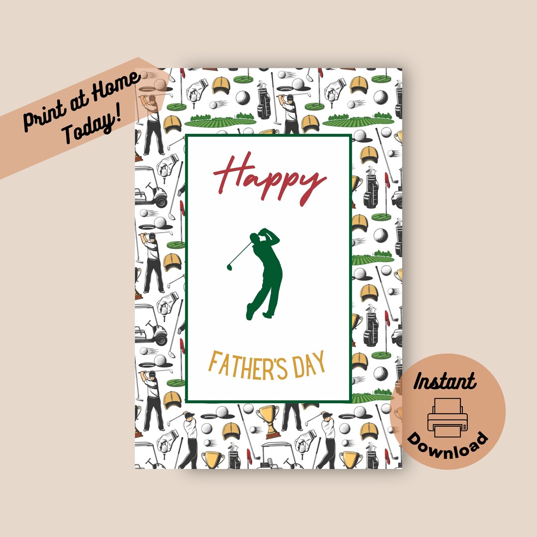 Printable Golf Fathers Day Card, Instant Download, Print at Home Card ...
