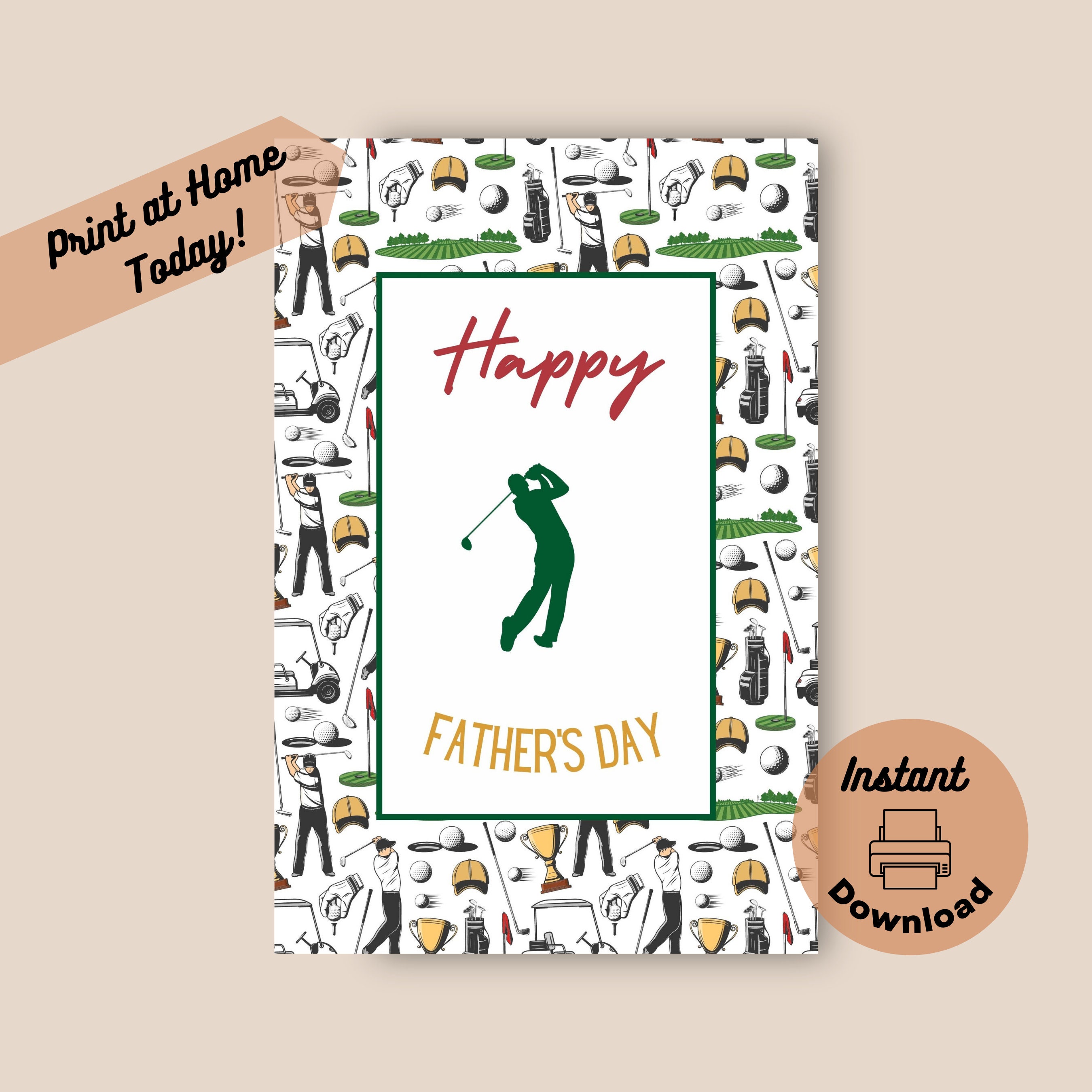 Printable Golf Fathers Day Card, Instant Download, Print at Home Card ...
