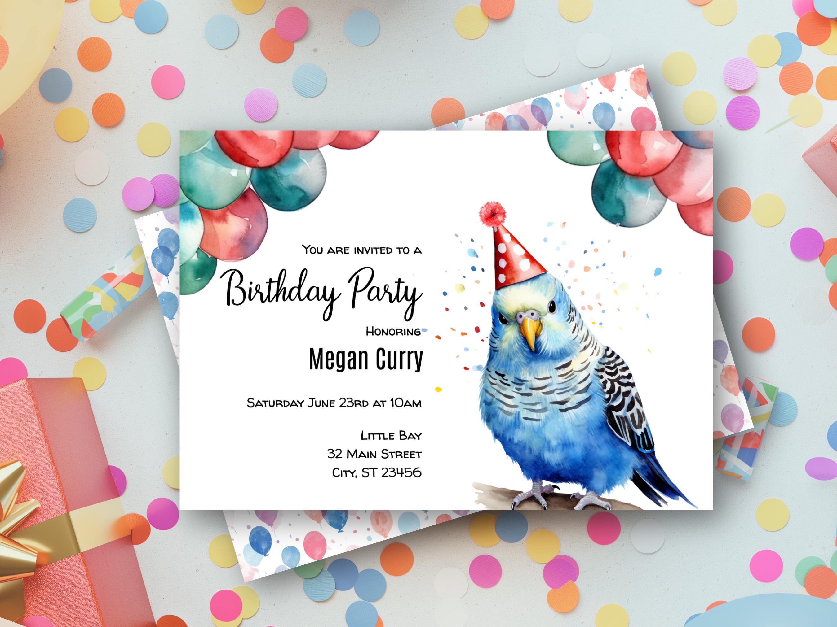 Parakeet Birthday Party Invitation Digital Editable Template, Print at ...