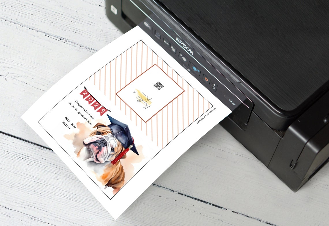 Printable Personalized Bulldog Graduation Card, Print at Home Editable ...