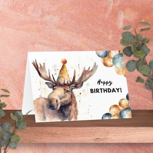 Moose Birthday Card With Party Hat, Happy Birthday, Moose Gift ...
