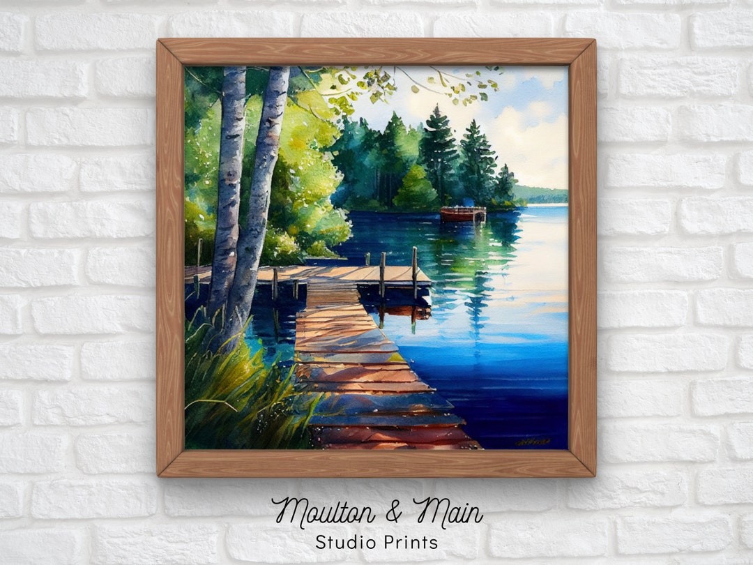 Dock in a Serene Lake | Printable Digital Download | Watercolor ...