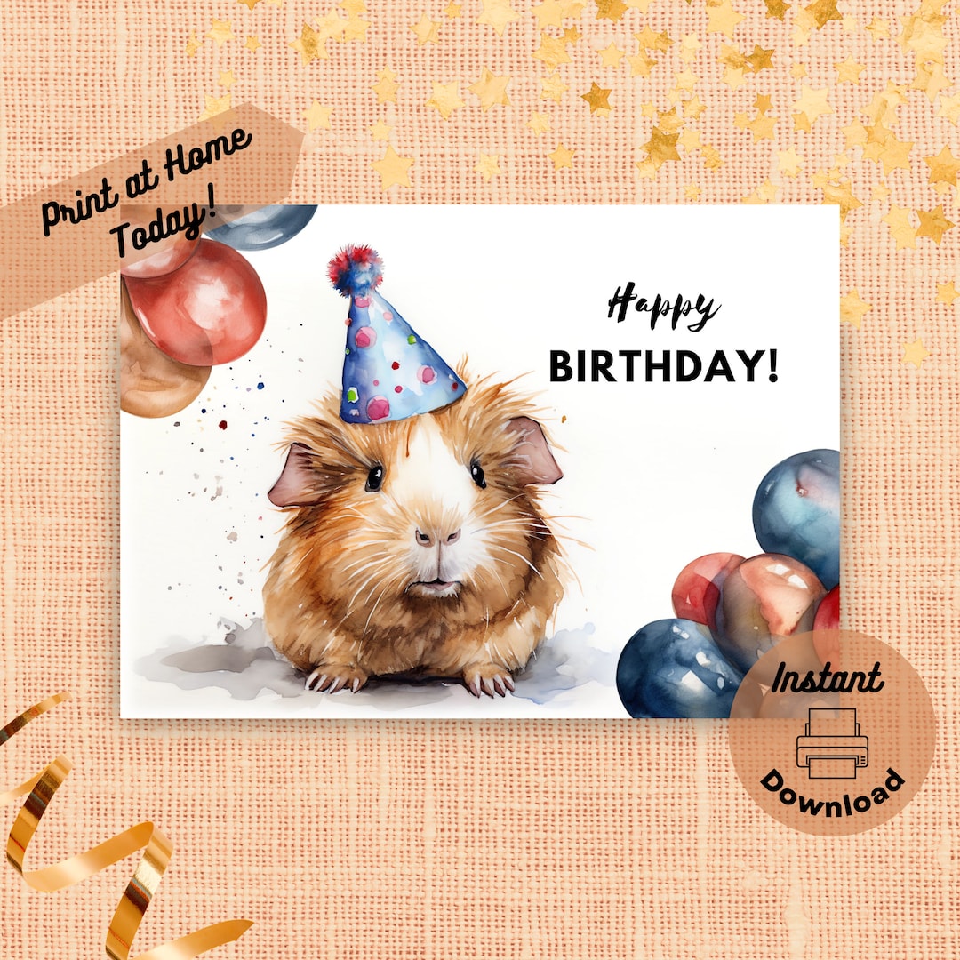 Printable Guinea Pig Birthday Card, Instant Download, Print at Home ...