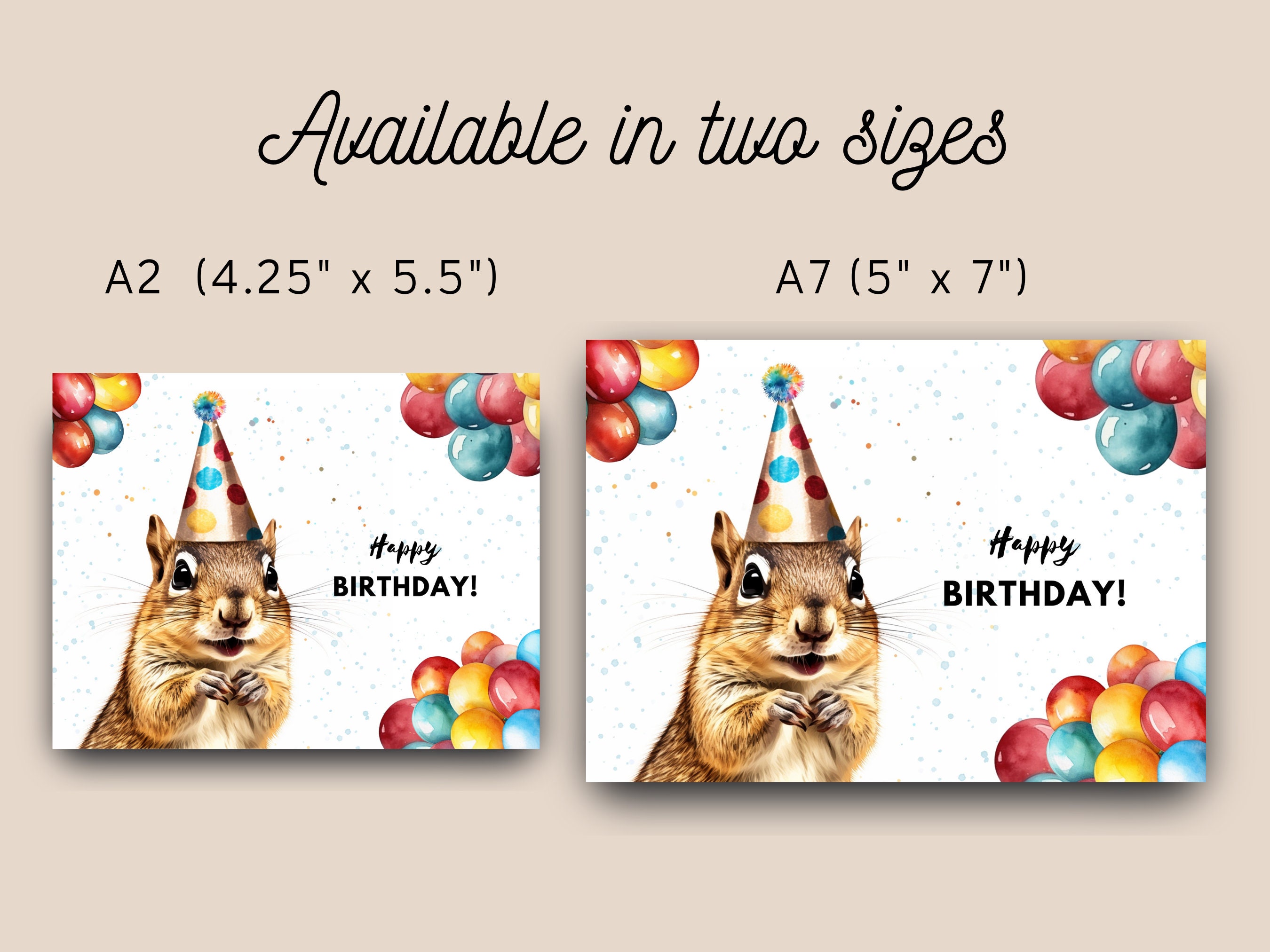Chipmunk Birthday Card, Happy Birthday Party Hat and Balloons, Cute ...