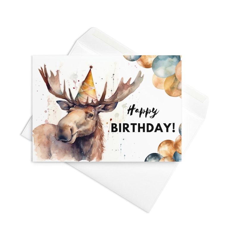 Moose Birthday Card With Party Hat, Happy Birthday, Moose Gift ...