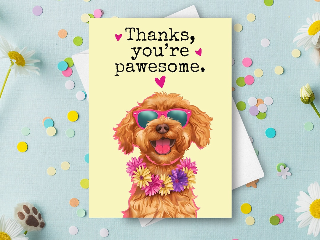 Golden Doodle Funny Thank You Card, Pet Dog Thanks Humorous Pun ...