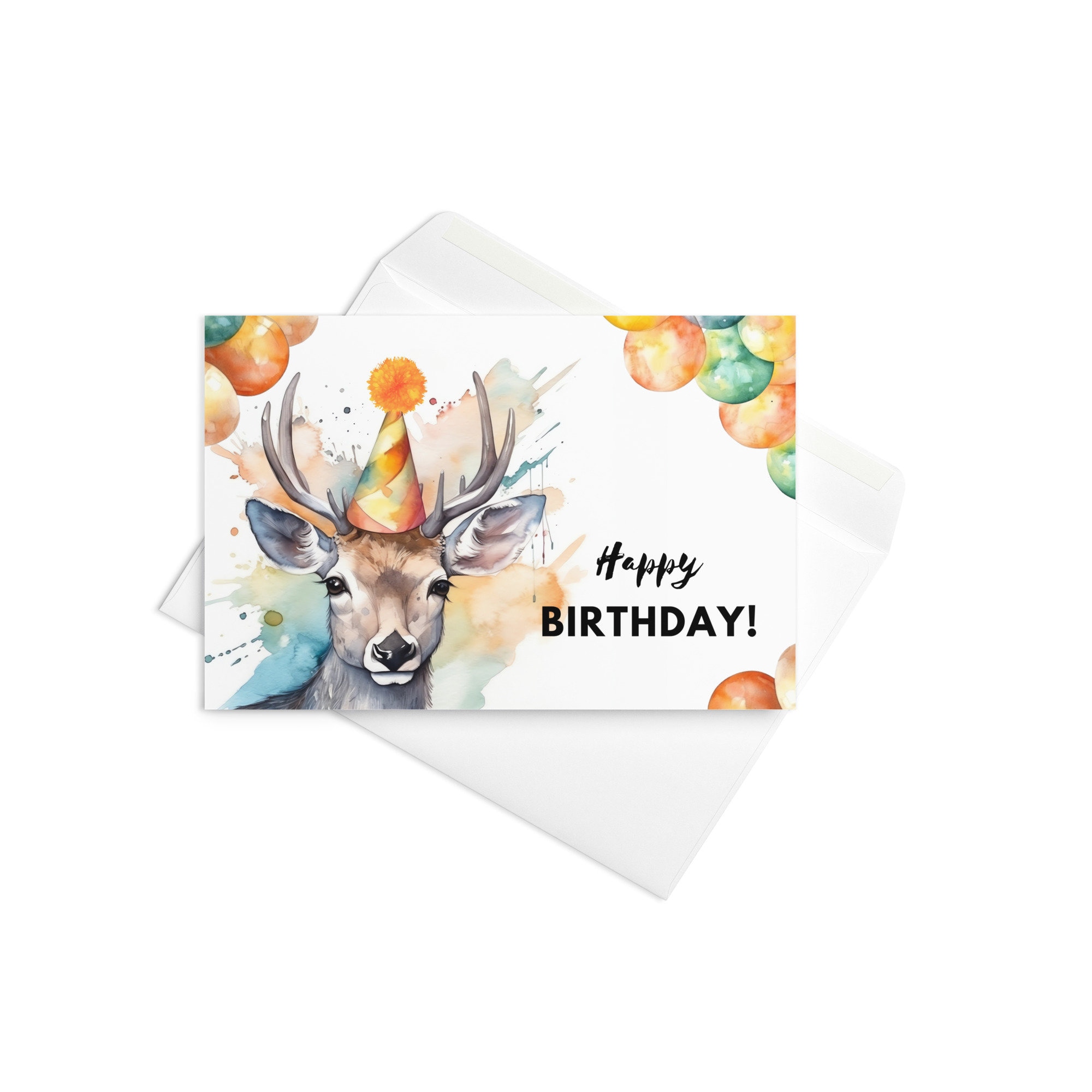 Deer Birthday Card With Party Hat, Happy Birthday, Deer Gift, Forest ...