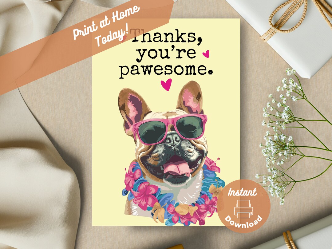 Printable French Bulldog Funny Thank You Card, Instant Download Print ...