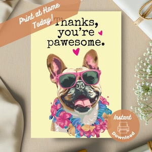 Printable French Bulldog Funny Thank You Card, Instant Download Print ...