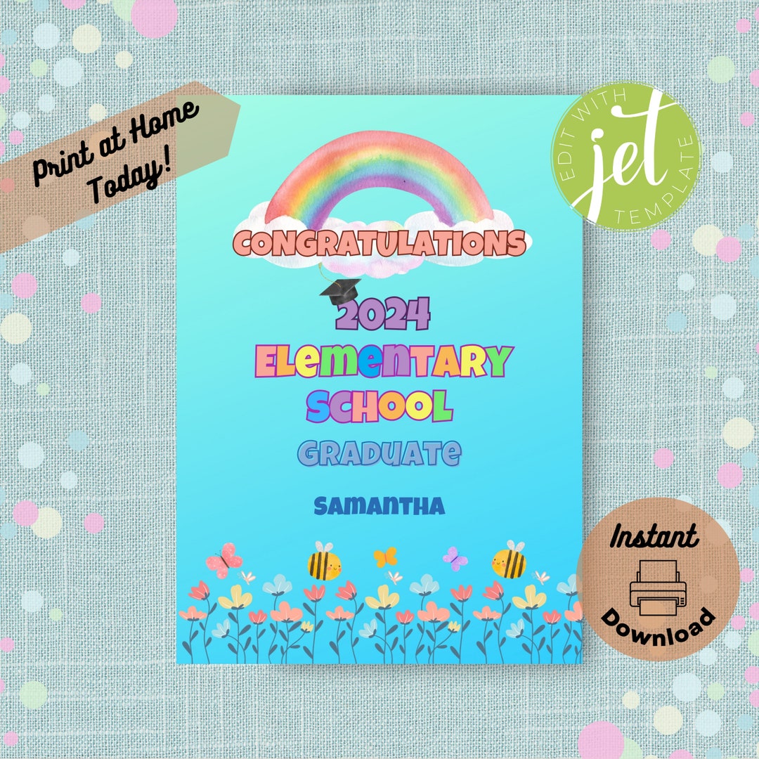 Printable Elementary School Graduation Card, Print at Home Editable ...
