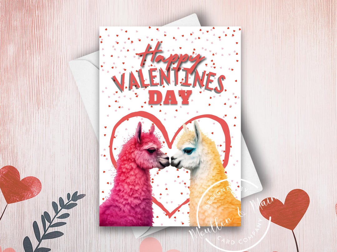 Llama Valentine's Day Card, Happy Valentine's Day, Cute Llamas in Love ...