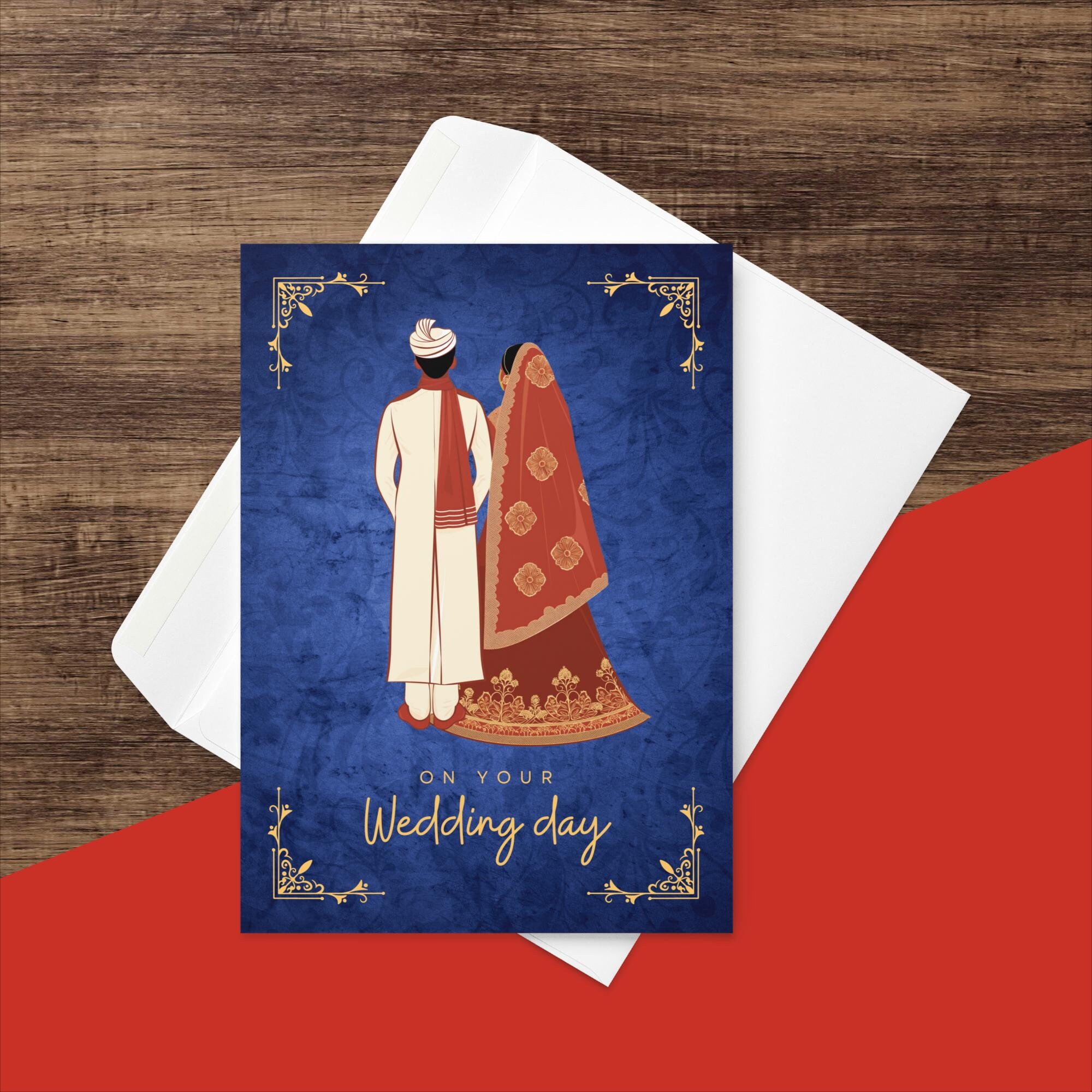 Indian Wedding Card, Bride and Groom Congratulations Gift, Royal Blue ...