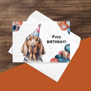 Bloodhound Birthday Card, Happy Birthday Party Hat and Balloons ...