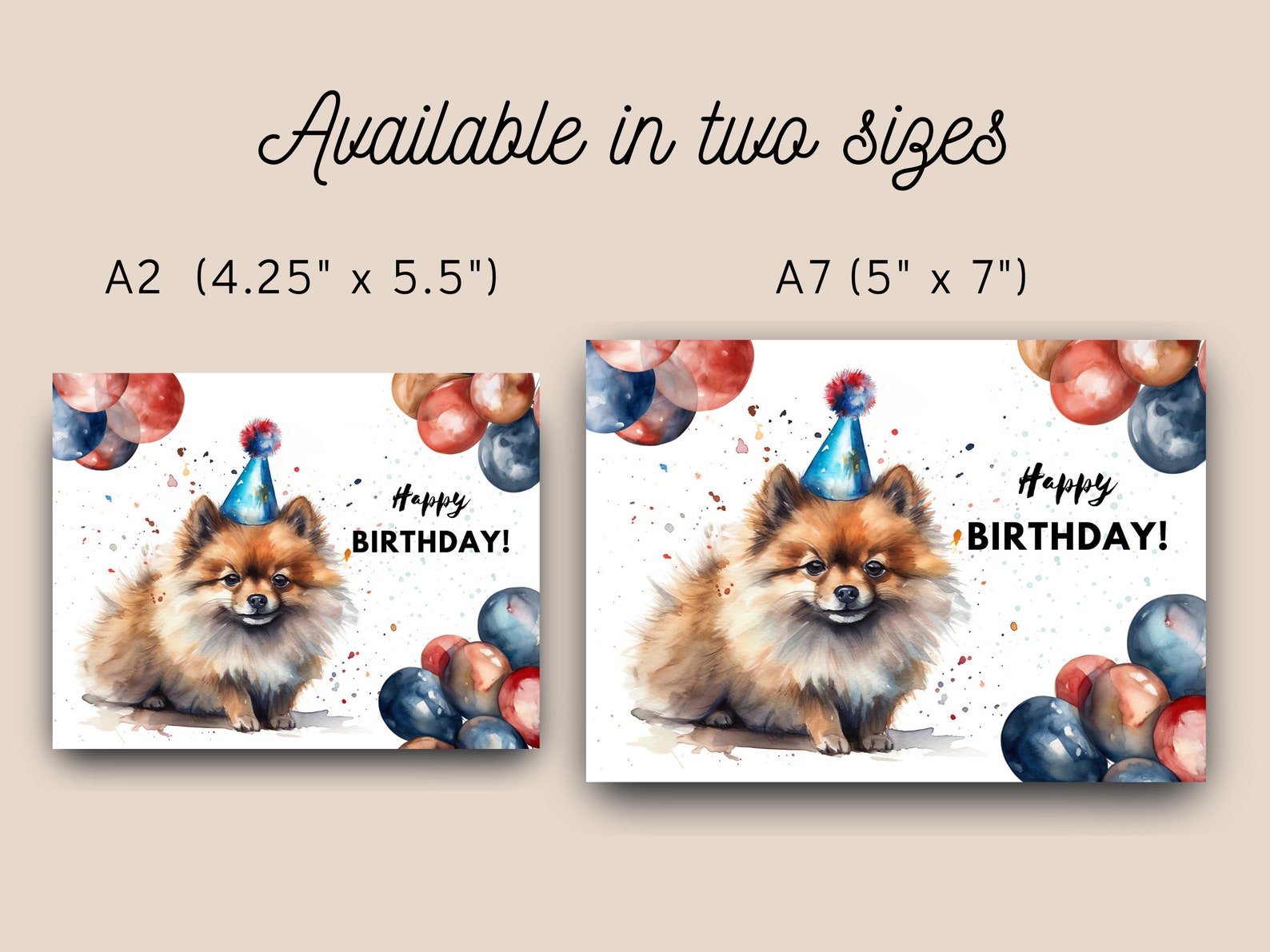 Pomeranian Birthday Card, Happy Birthday Party Hat and Balloons ...