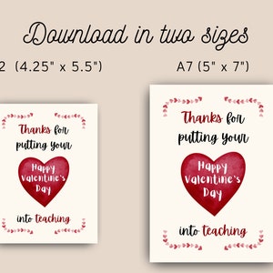 Printable Teacher Valentine Card, Instant Download, Print at Home Card ...