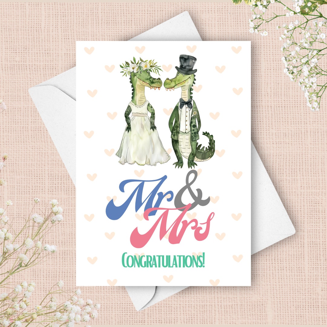 Alligator Bride and Groom Wedding Card, Mr and Mrs Marriage ...
