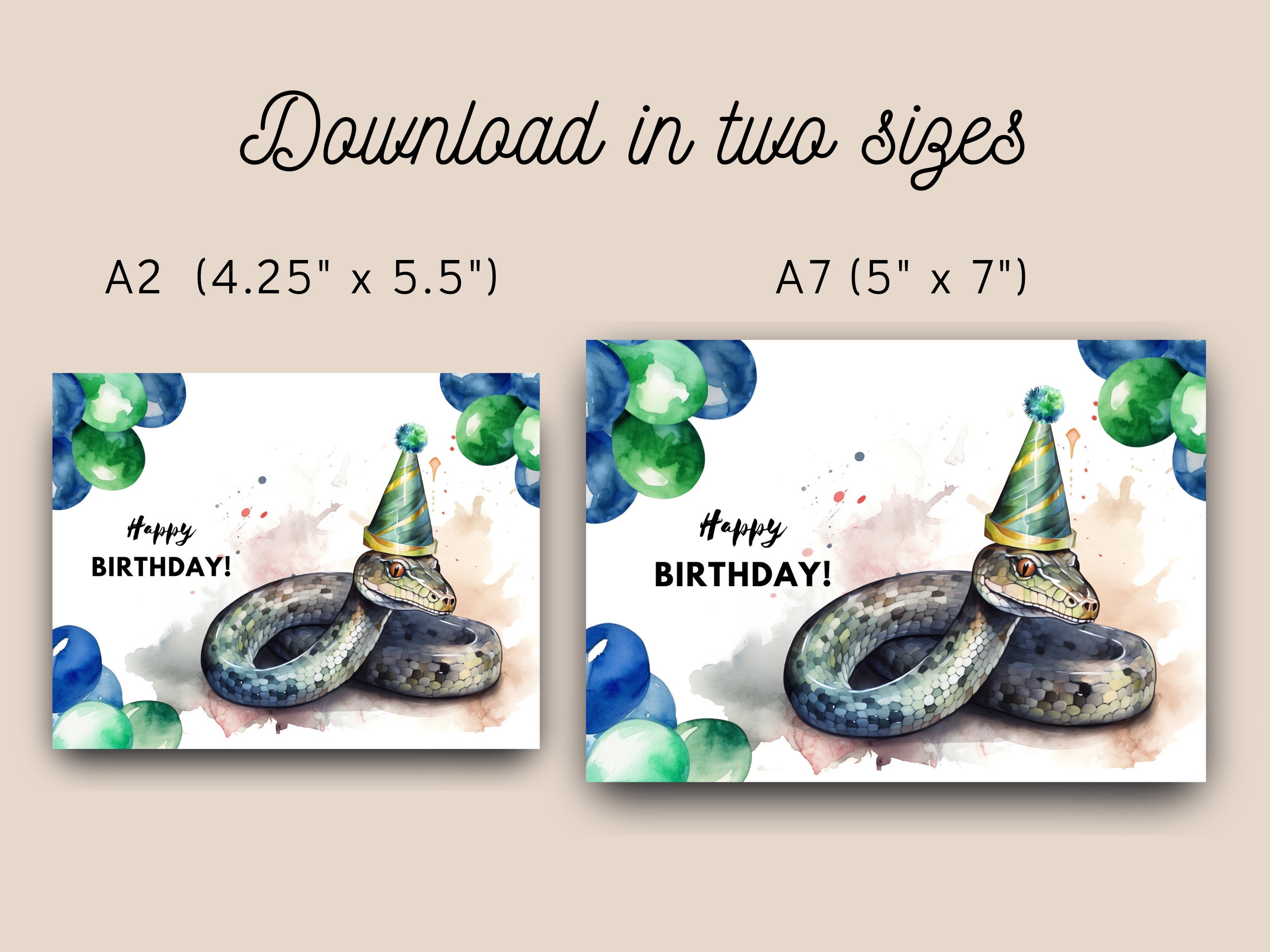 Printable Snake Birthday Card, Instant Download, Print at Home Card ...