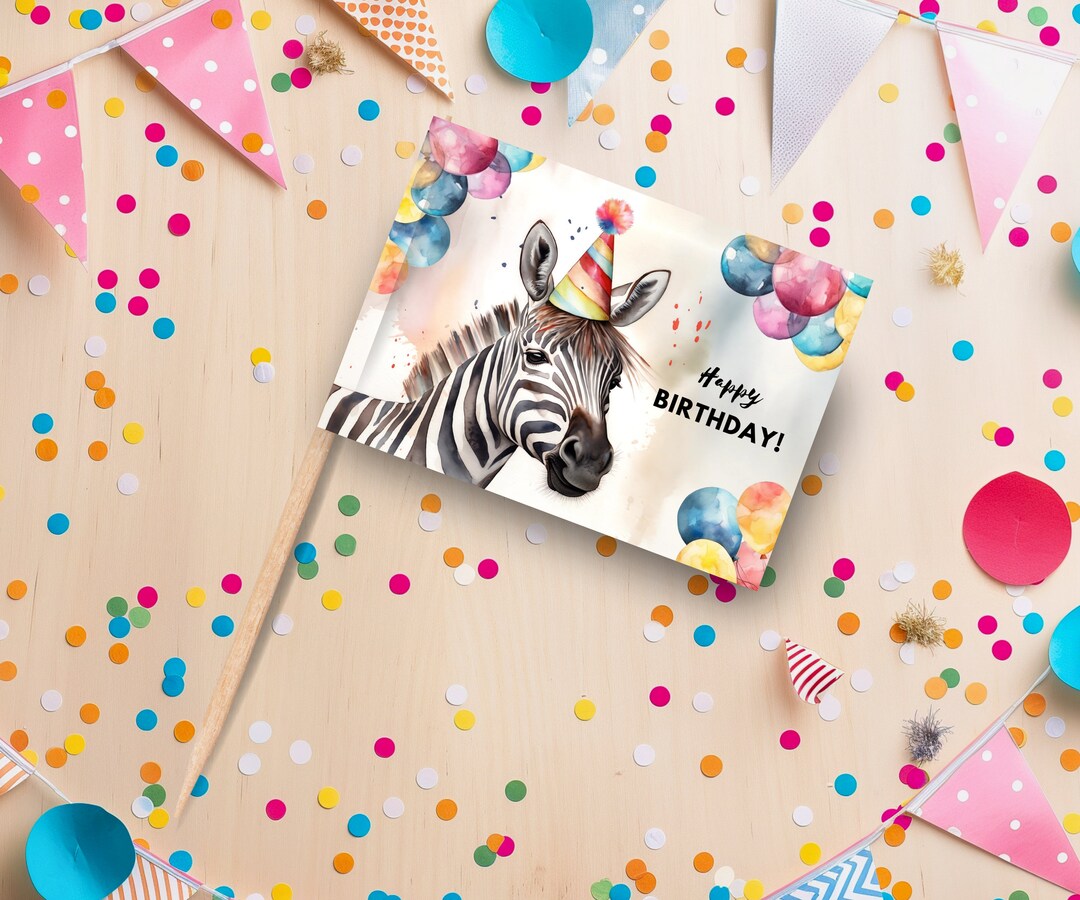 Printable Zebra Birthday Cupcake Topper, Instant Download Print at Home ...