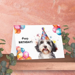 Havanese Dog Birthday Card, Happy Birthday Party Hat and Balloons ...