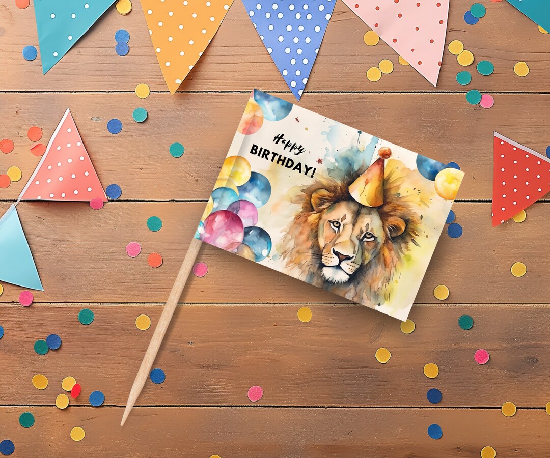 Printable Lion Birthday Cupcake Topper, Instant Download Print at Home ...