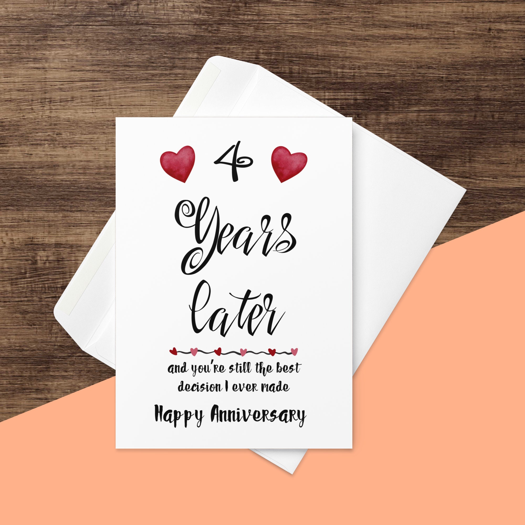 4th Anniversary Card, Four Year Anniversary Gift for Husband or Wife, 4 ...