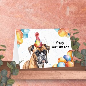 Boxer Birthday Card, Happy Birthday Party Hat and Balloons, Boxer Dog ...