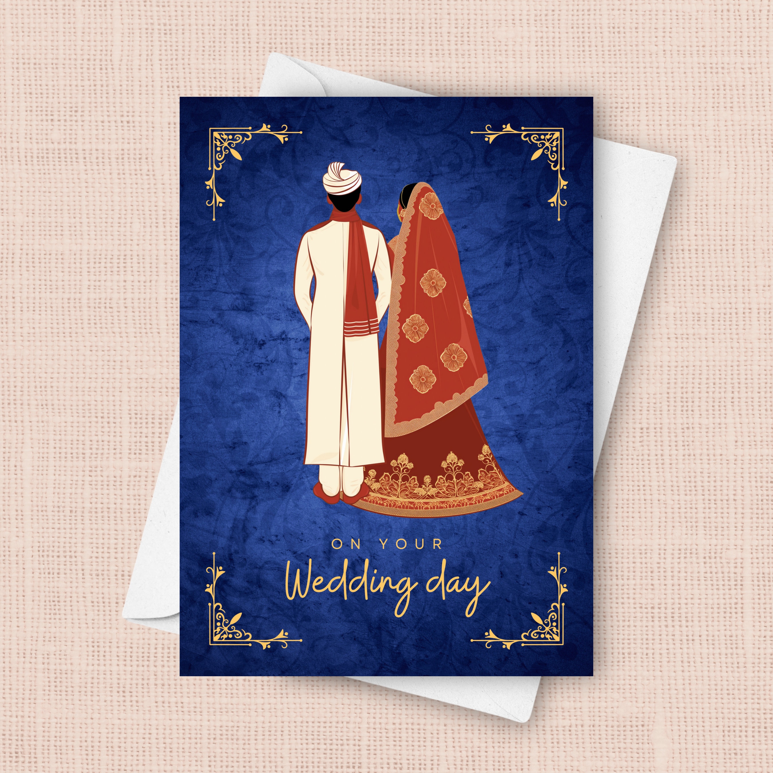 Indian Wedding Card, Bride and Groom Congratulations Gift, Royal Blue ...