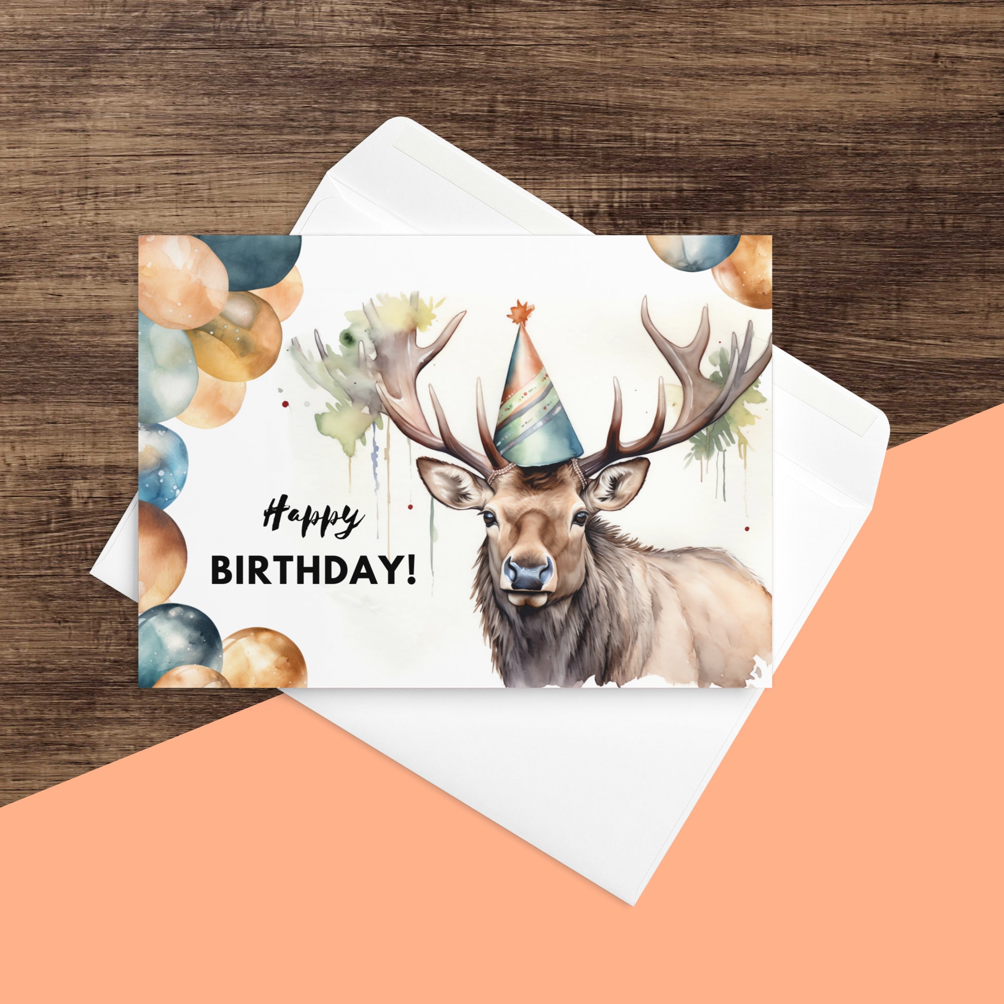 Elk Birthday Card With Party Hat, Happy Birthday, Deer Gift, Cute ...