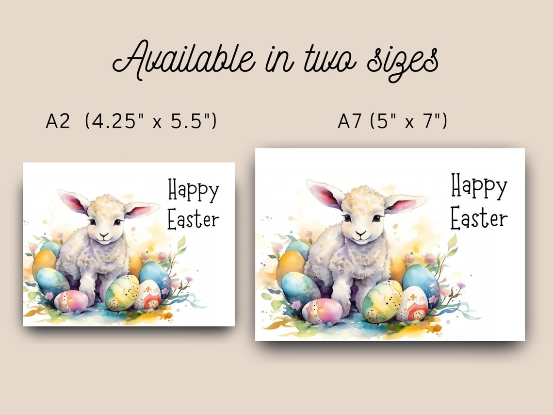 Cute Baby Lamb Sheep Happy Easter Card, Easter Eggs, Watercolor ...