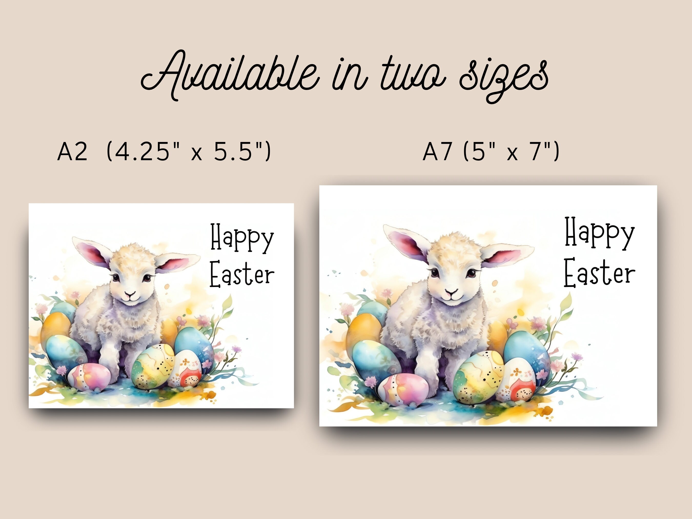 Cute Baby Lamb Sheep Happy Easter Card, Easter Eggs, Watercolor ...