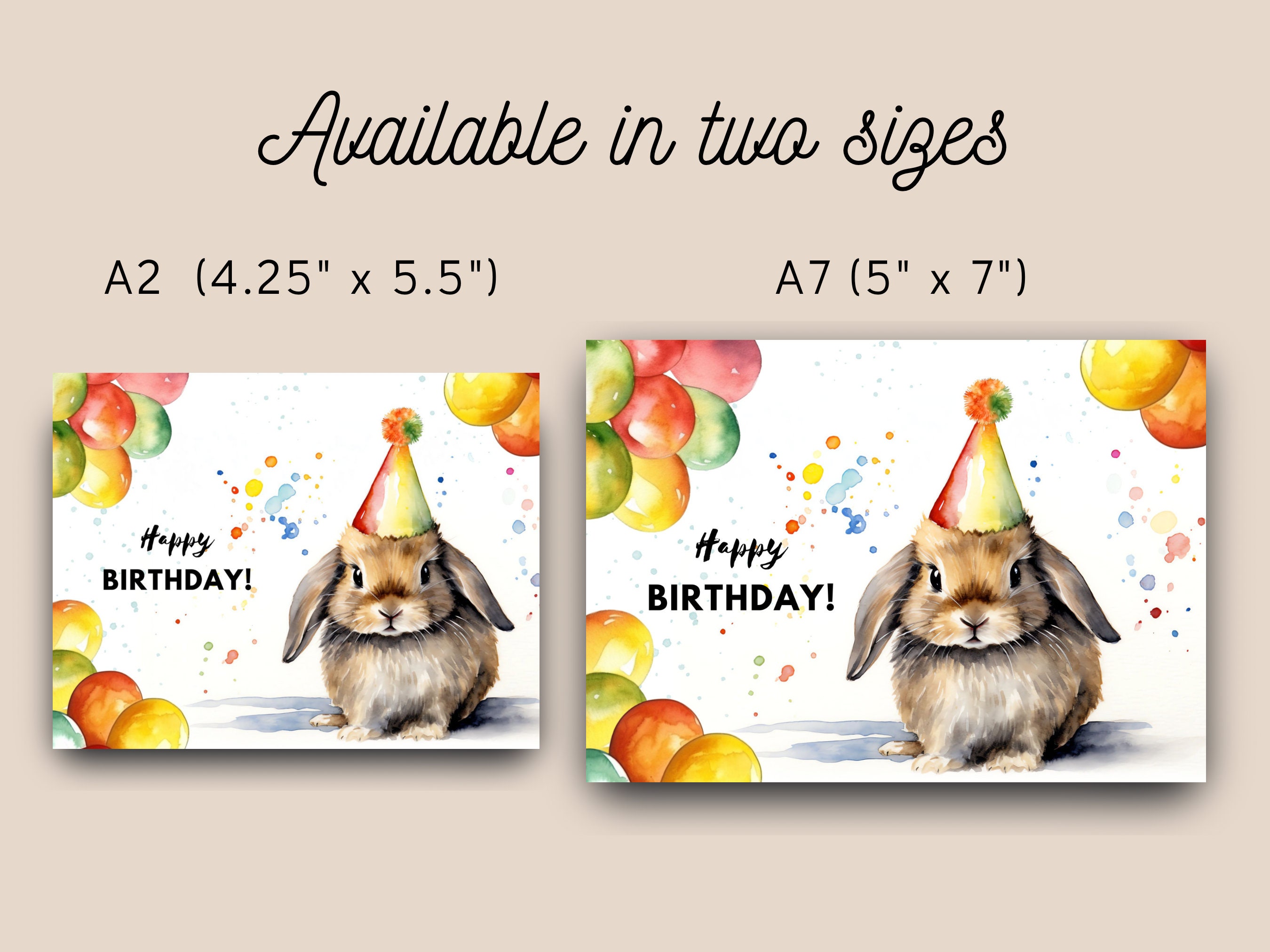 Rabbit Birthday Card, Happy Birthday Party Hat and Balloons, Mini Lop ...