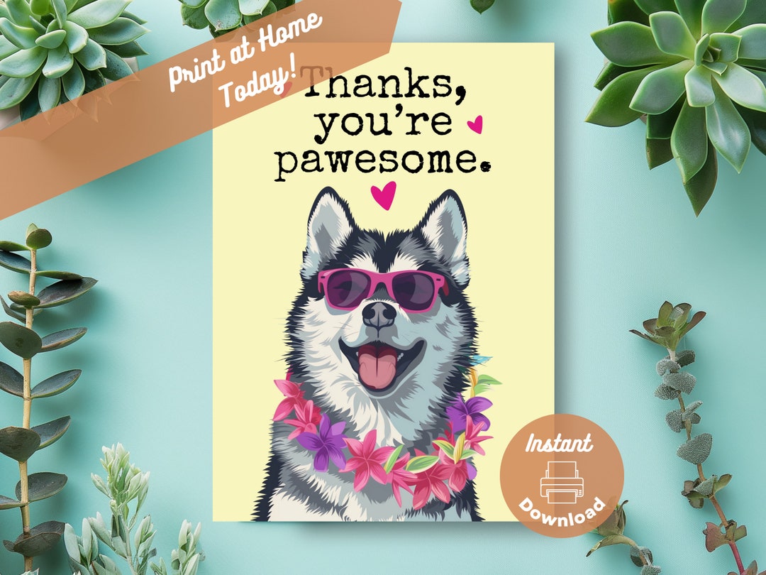 Printable Husky Funny Thank You Card, Instant Download Print at Home ...