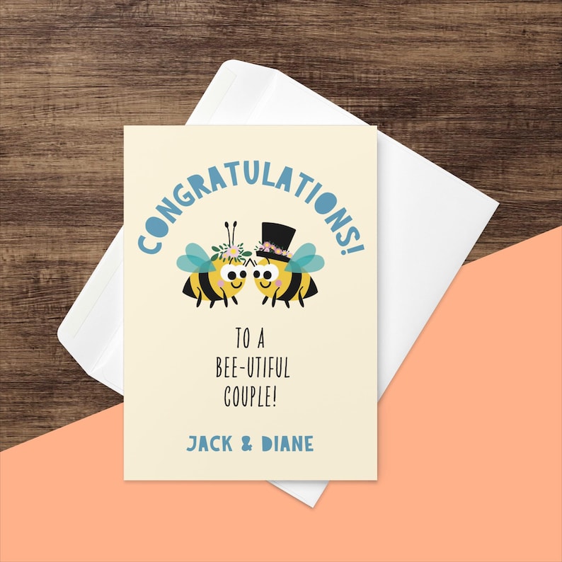 Personalized Bumblebee Wedding Card, Bee-utiful Couple Congratulations ...