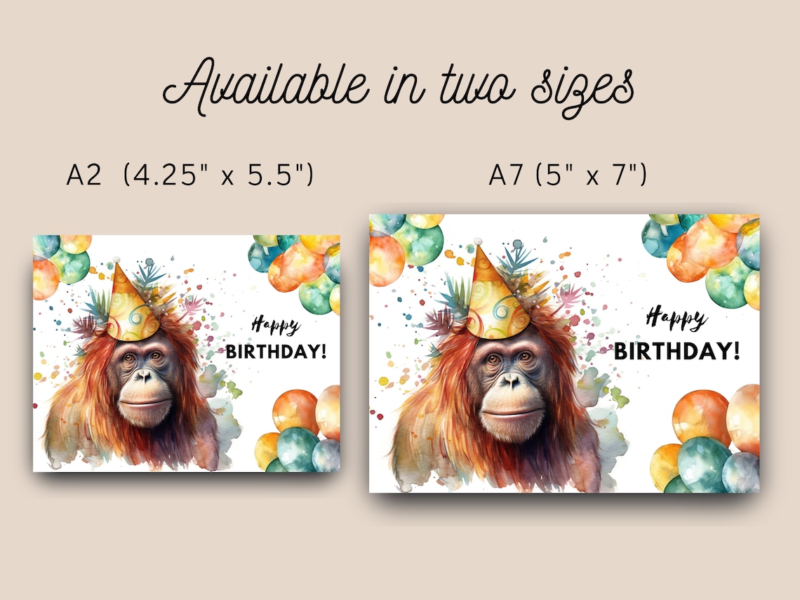 Orangutan Birthday Card With Party Hat, Happy Birthday, Ape Gift, Zoo ...
