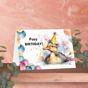 Cute Duck Birthday Card With Party Hat, Happy Birthday, Duck Gift, Cute ...